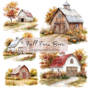 Fall Farm Barn Watercolor Clipart, Transparent PNG, Landscape, Cute ...