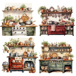 Vintage Kitchen Watercolor Clipart Bundle, Transparent PNG, Digital ...