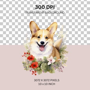 Christmas Corgi Puppy Watercolor Clipart Bundle, Transparent PNG, Cute ...