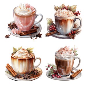 Hot Cocoa Clipart Watercolor Bundle, Transparent PNG, Winter Holiday ...