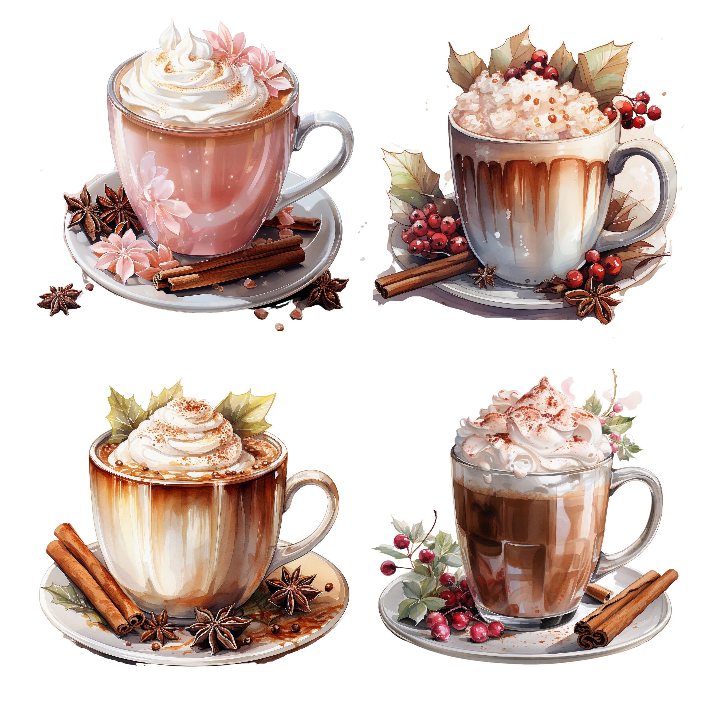 Hot Cocoa Clipart Watercolor Bundle, Transparent PNG, Winter Holiday ...