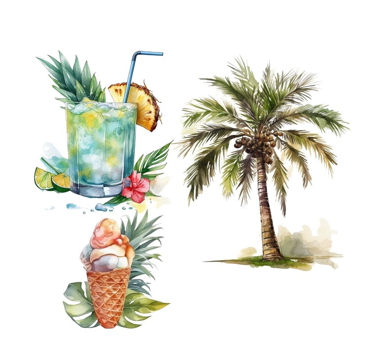 Summer Beach Watercolor Clipart Bundle Transparent PNG - Etsy