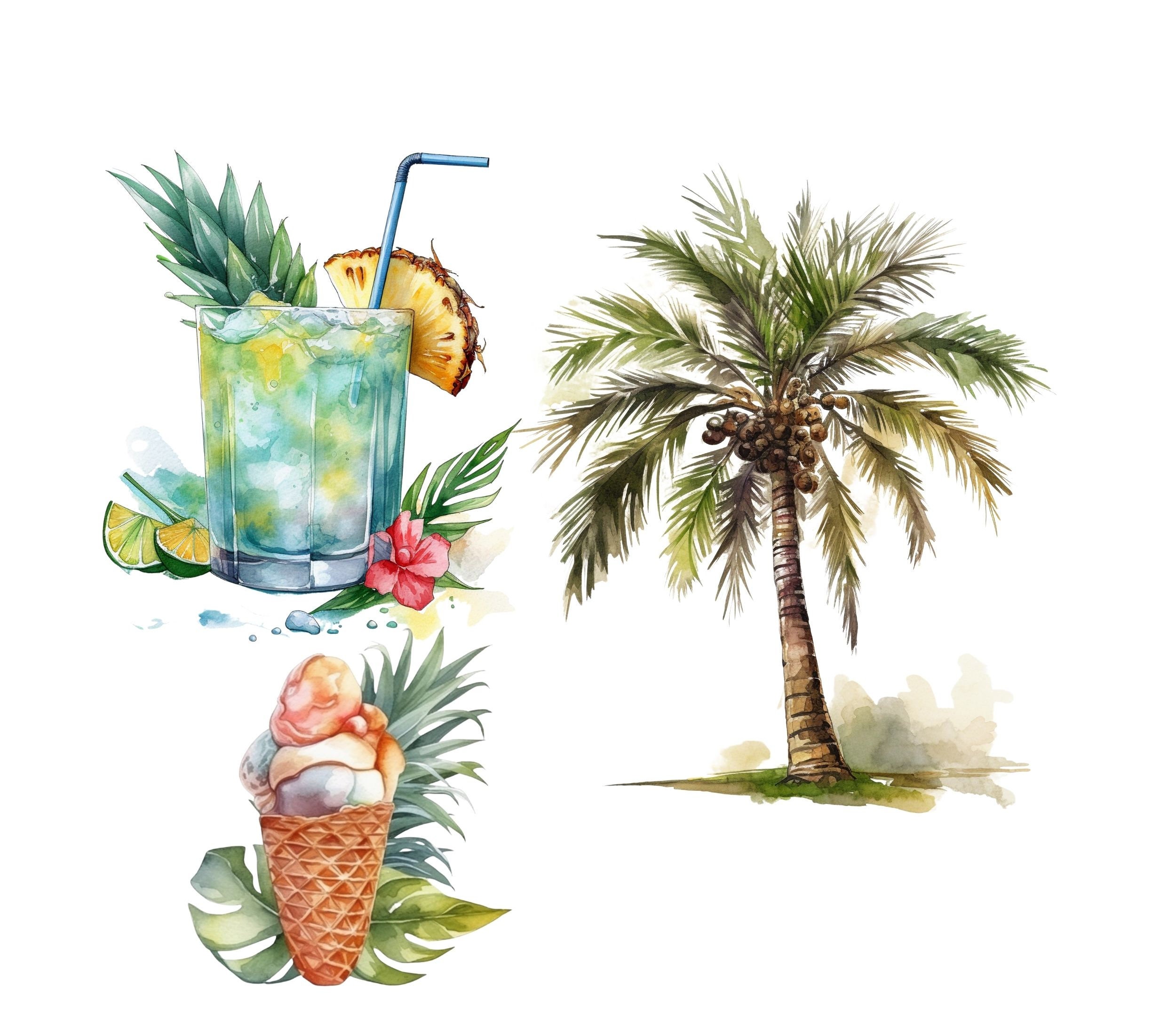 Summer Beach Watercolor Clipart Bundle Transparent PNG - Etsy