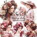 Red Flower Vintage Lady Watercolor Clipart Bundle, Transparent PNG ...