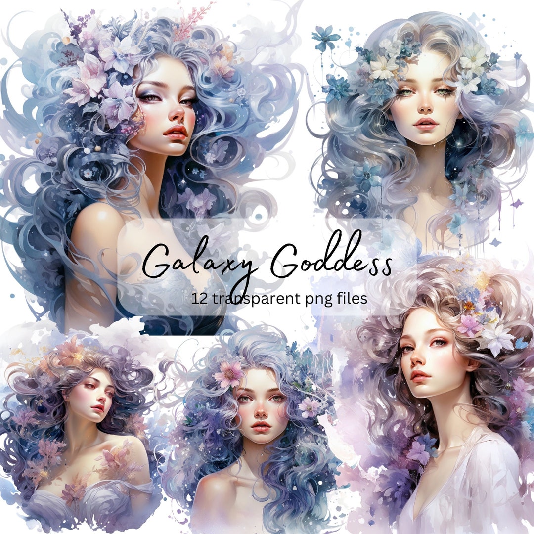Galaxy Goddess Watercolor Clipart Bundle, Transparent PNG, Pretty Girls ...