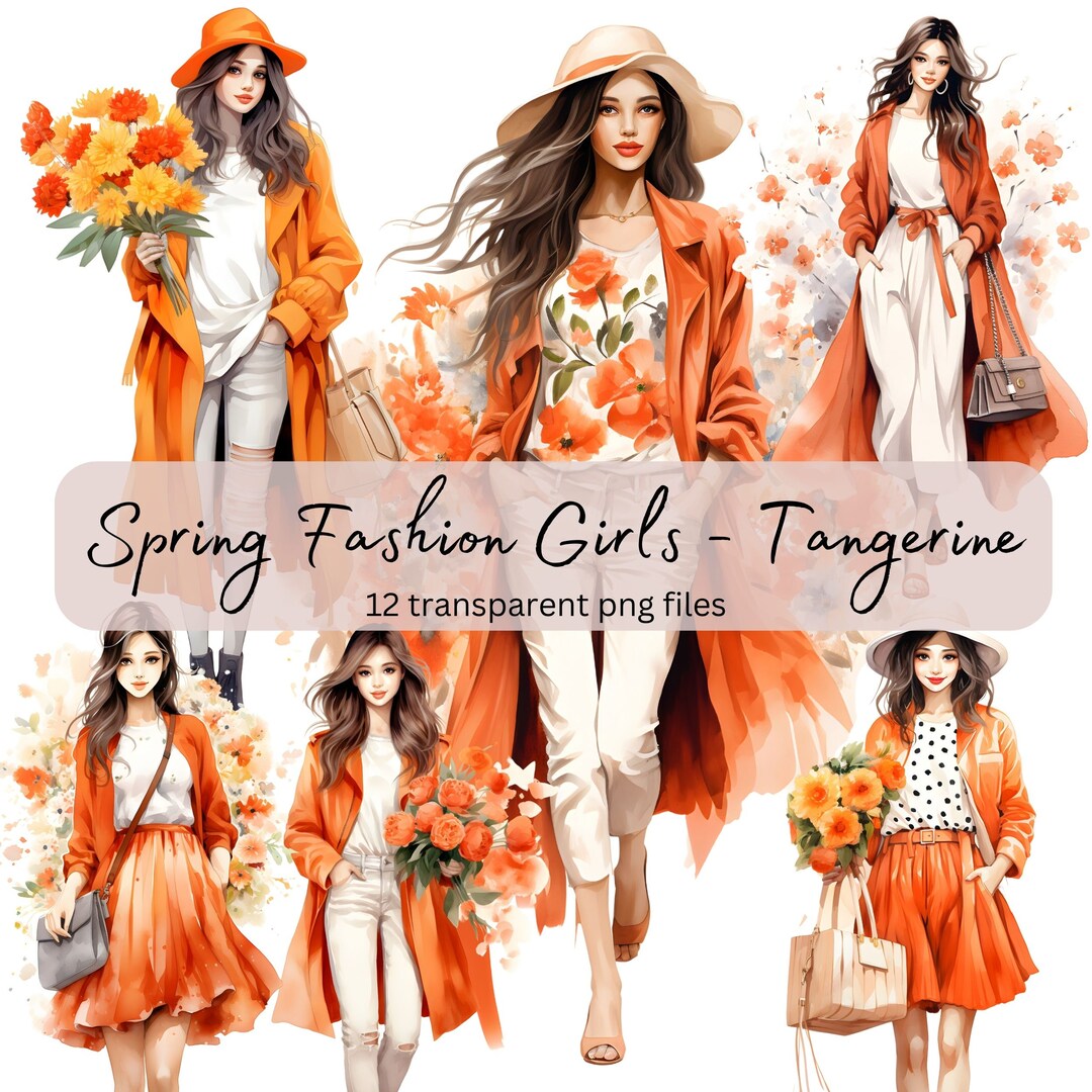 Spring Fashion Girls Watercolor Clipart Bundle, Transparent PNG ...