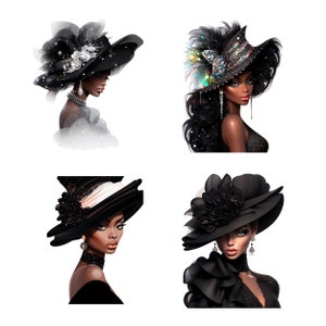 Black Elegant Lady Watercolor Clipart Bundle, Transparent PNG, Digital ...