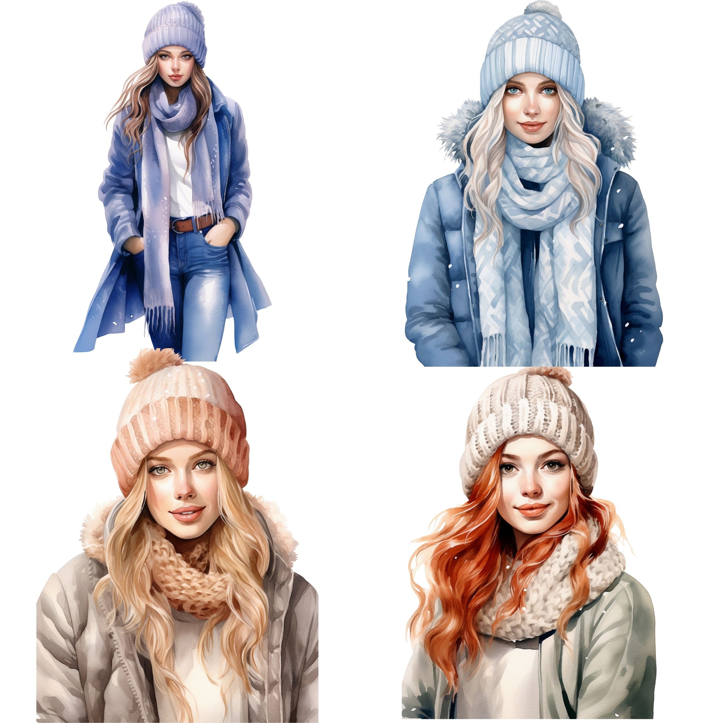 Winter Cottage Girl Watercolor Clipart Bundle, Transparent PNG, Digital ...