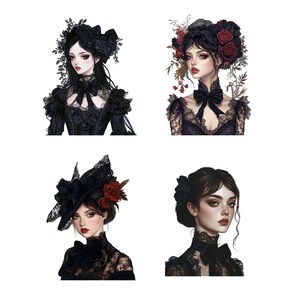 Black Coquette Lady Watercolor Clipart Bundle, Halloween Transparent ...
