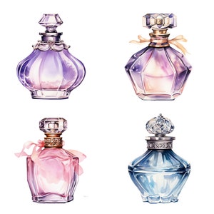 Perfume Bottles Watercolor Clipart Bundle, Transparent PNG, Digital ...