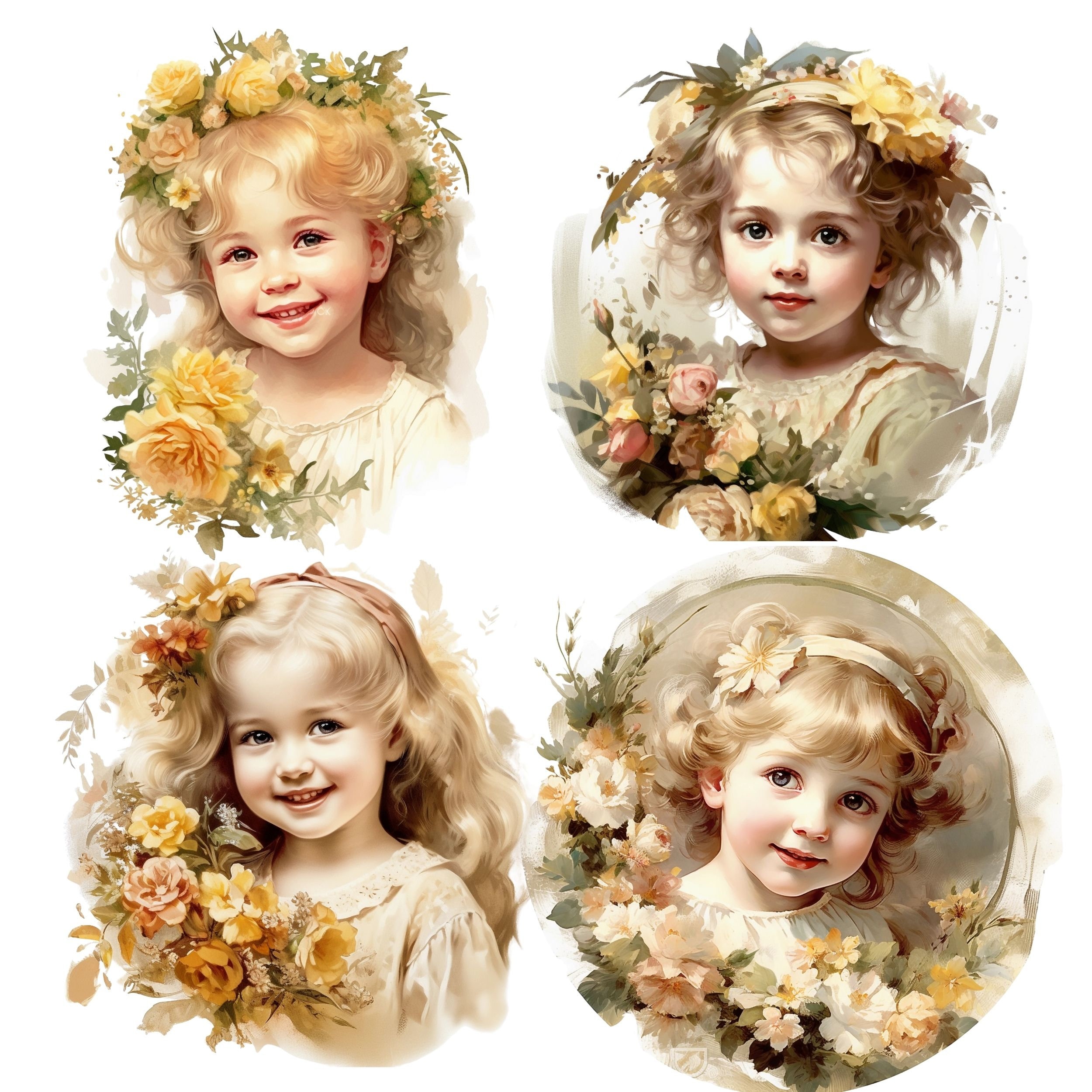 Victorian Vintage Little Girl Watercolor Clipart Bundle - Etsy