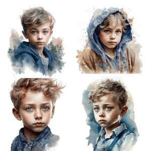 Little Boy Watercolor Clipart Bundle, Transparent PNG, Digital Download ...