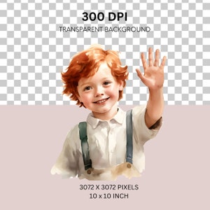 Red Hair Little Boys Watercolor Clipart , Transparent PNG, Digital ...