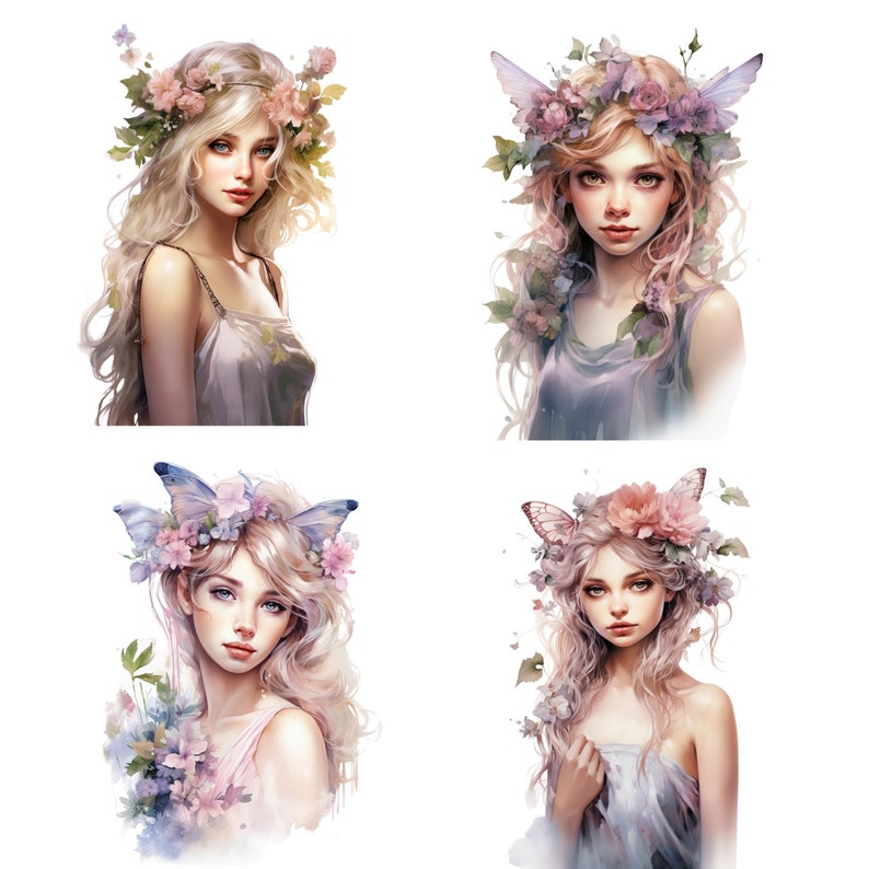 Flower Pixies Watercolor Clipart Bundle, Transparent PNG, Pretty Girls ...