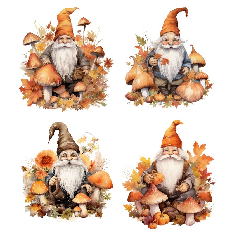 Autumn Gnome Watercolor Clipart Bundle Transparent PNG - Etsy