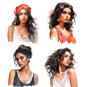 Latino Girls Watercolor Clipart Bundle, Transparent PNG, Digital ...
