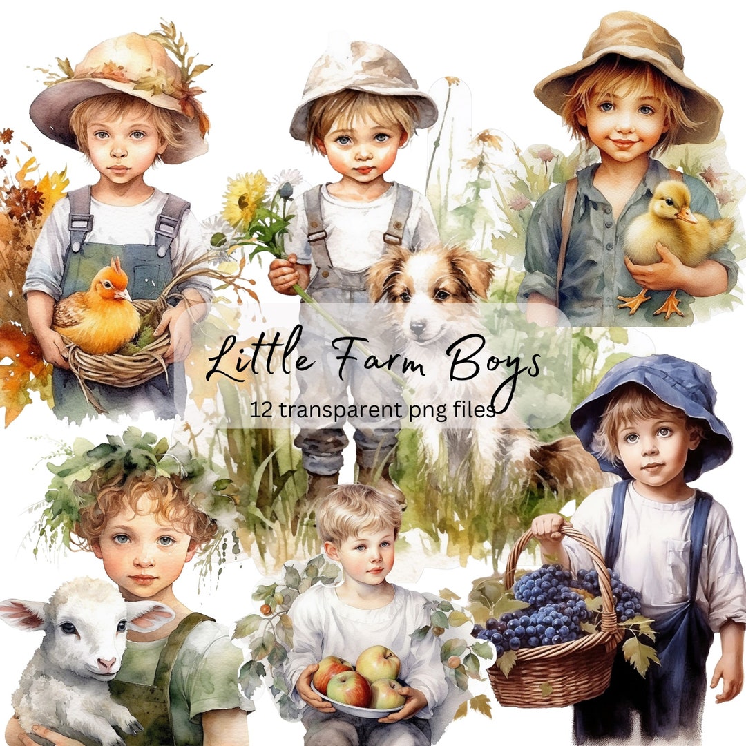 Farm Boys Clipart Bundle, Transparent PNG, Cute Boy Clipart ...