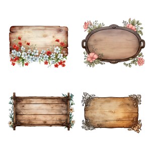 Wooden Signs Watercolor Clipart Bundle, Transparent Png,digital ...