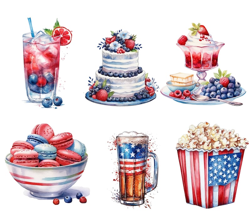 4th of July Watercolor Clipart Bundle, Transparent PNG, Digital ...