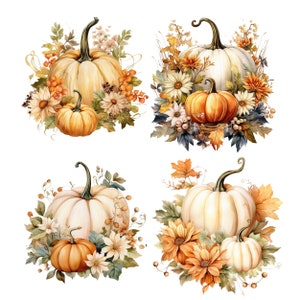 Autumn Pumpkins Watercolor Clipart Bundle, Transparent PNG, Digital ...