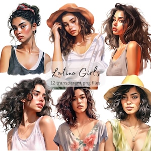 Latino Girls Watercolor Clipart Bundle, Transparent PNG, Digital ...
