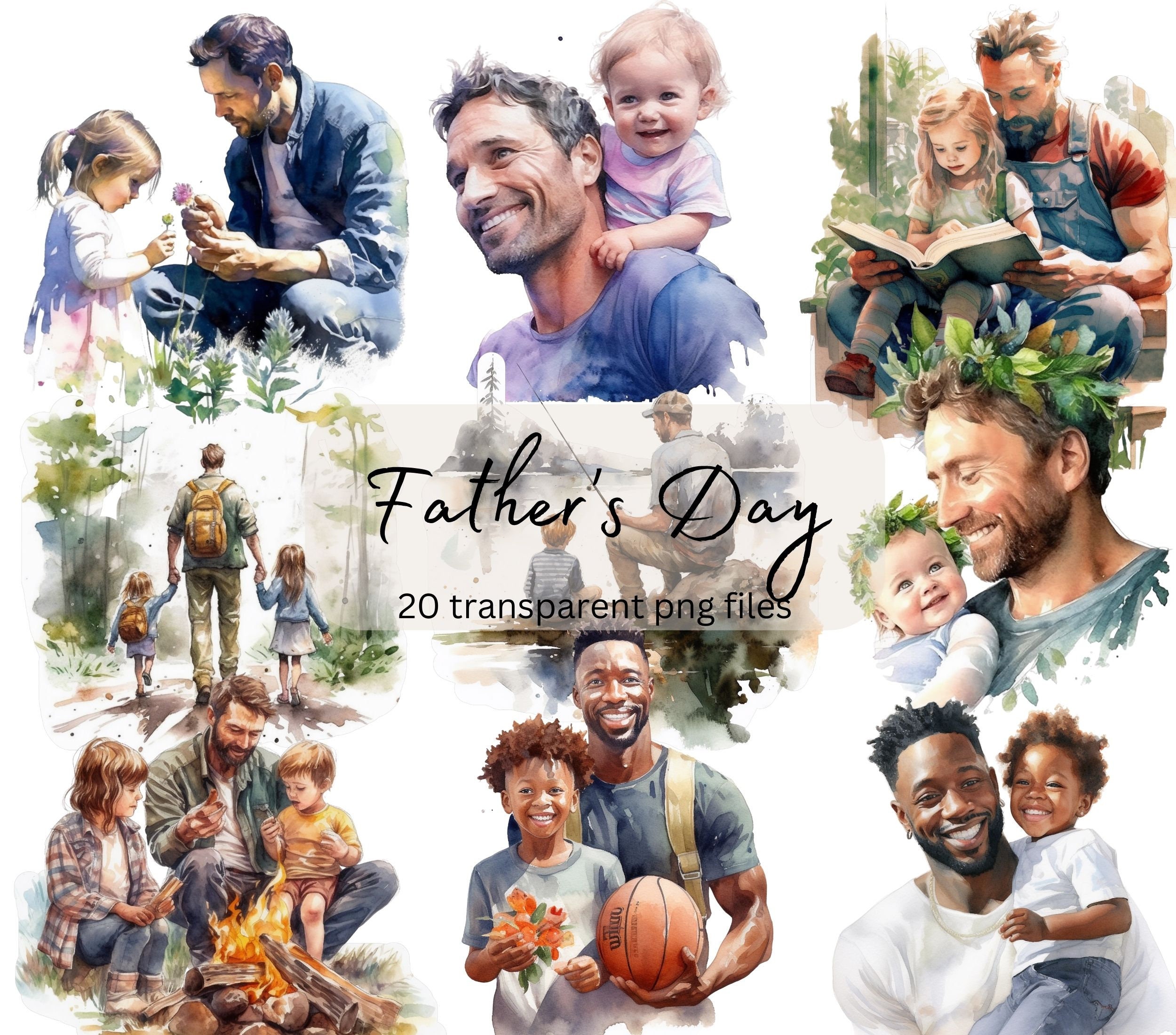 Father's Day Watercolor Clipart Bundle Transparent PNG - Etsy UK