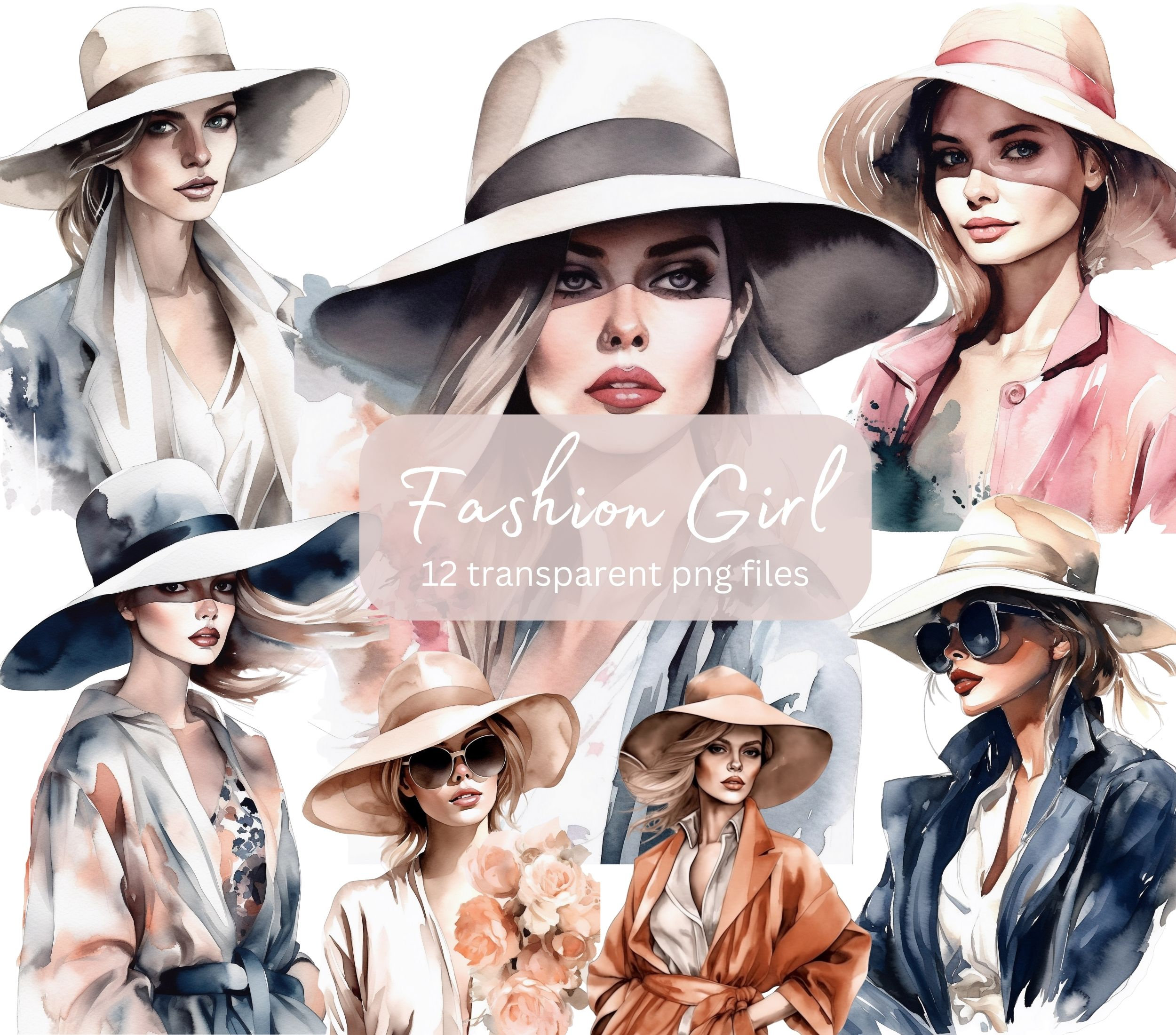 Fashion Girl Watercolor Clipart Bundle Transparent PNG - Etsy