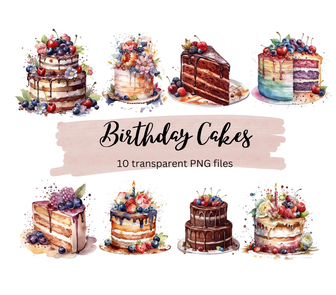 Birthday Cakes Clipart Bundle,transparent Png,summer Clipart, Digital ...