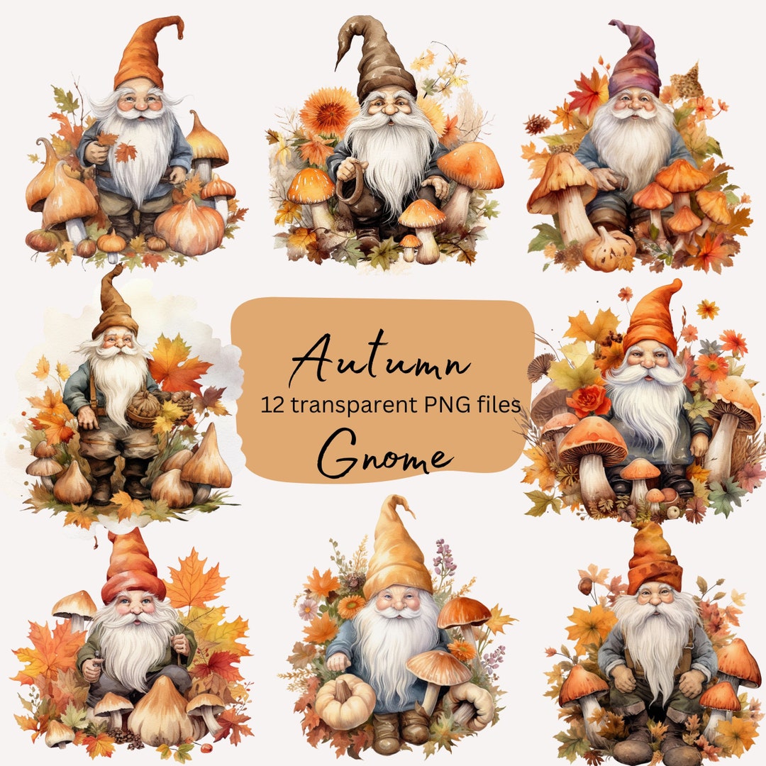 Autumn Gnome Watercolor Clipart Bundle, Transparent PNG, Digital ...