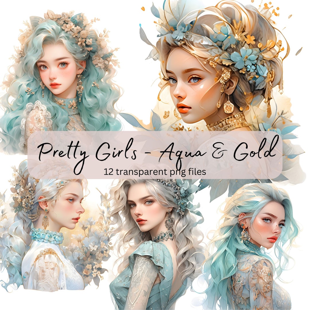 Pretty Girls Watercolor Clipart Bundle, Transparent PNG, Princess ...