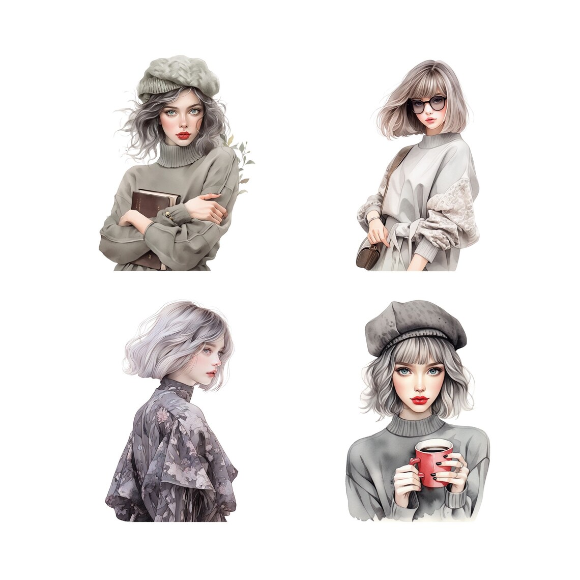 Fashion Girl Watercolor Clipart Bundle, Transparent PNG, Digital ...