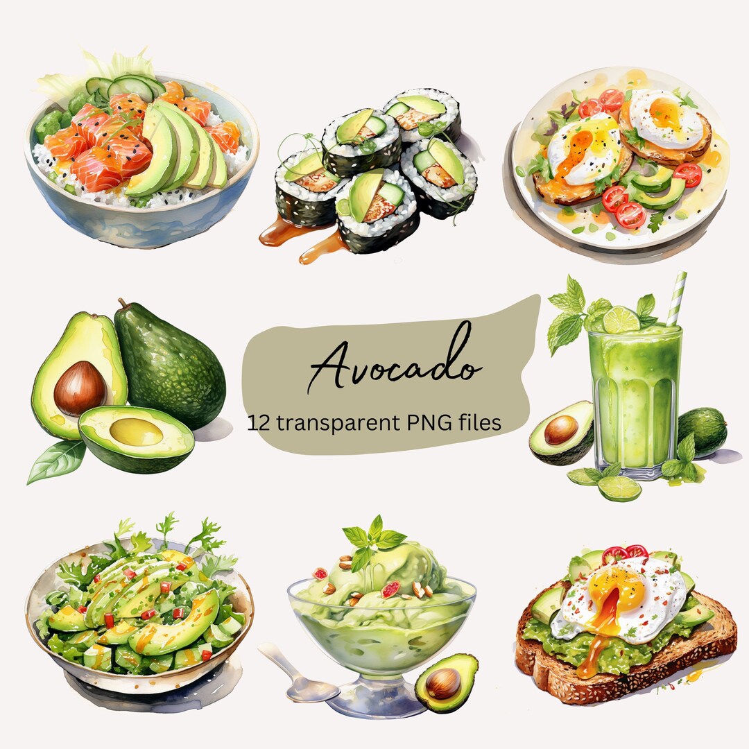 Avocado Watercolor Clipart Bundle, Transparent PNG, Digital Download ...