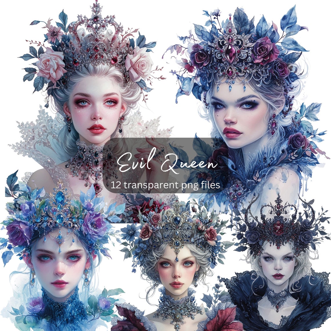 Evil Queen Watercolor Clipart, Transparent PNG, Pretty Girls Portrait ...