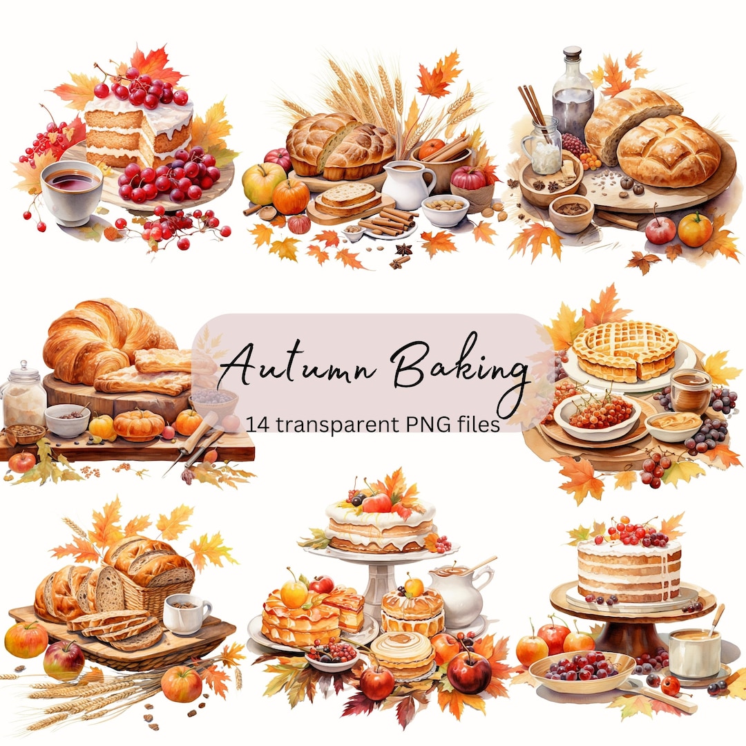Autumn Baking Watercolor Clipart Bundle, Transparent PNG, Digital ...