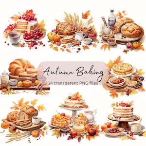 Autumn Baking Watercolor Clipart Bundle, Transparent PNG, Digital ...
