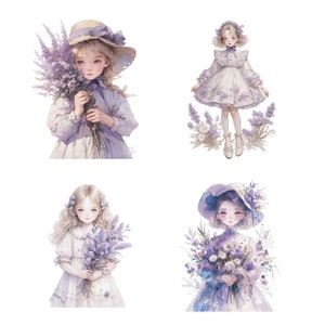 Little Girl Purple Flower Watercolor Clipart Bundle, Summer Kids ...