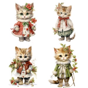 Christmas Kitten Cat Watercolor Clipart Bundle, Transparent PNG, Cute ...