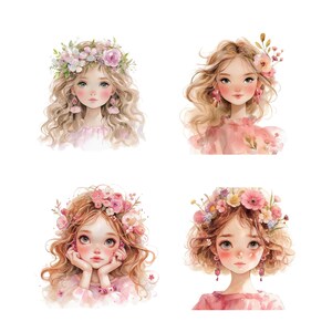 Spring Little Floral Girl Watercolor Clipart , Transparent PNG, Digital ...