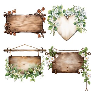 Wooden Signs Watercolor Clipart Bundle, Transparent Png,digital ...