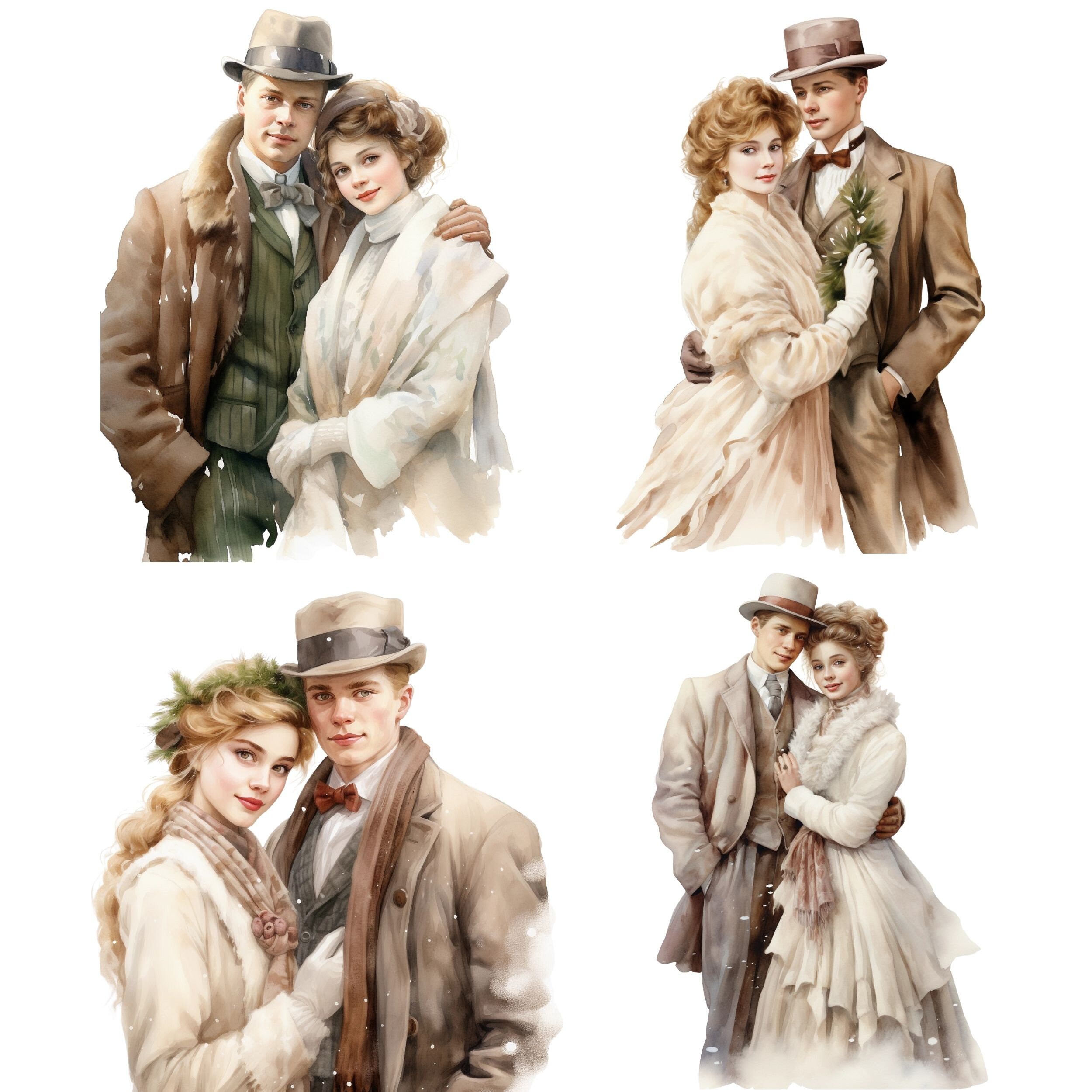 Vintage Loving Couple Watercolor Clipart Bundle, Transparent PNG ...