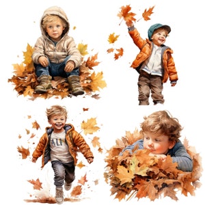 Autumn Little Boy Watercolor Clipart Bundle, Transparent PNG, Digital ...