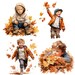 Autumn Little Boy Watercolor Clipart Bundle, Transparent PNG, Digital ...