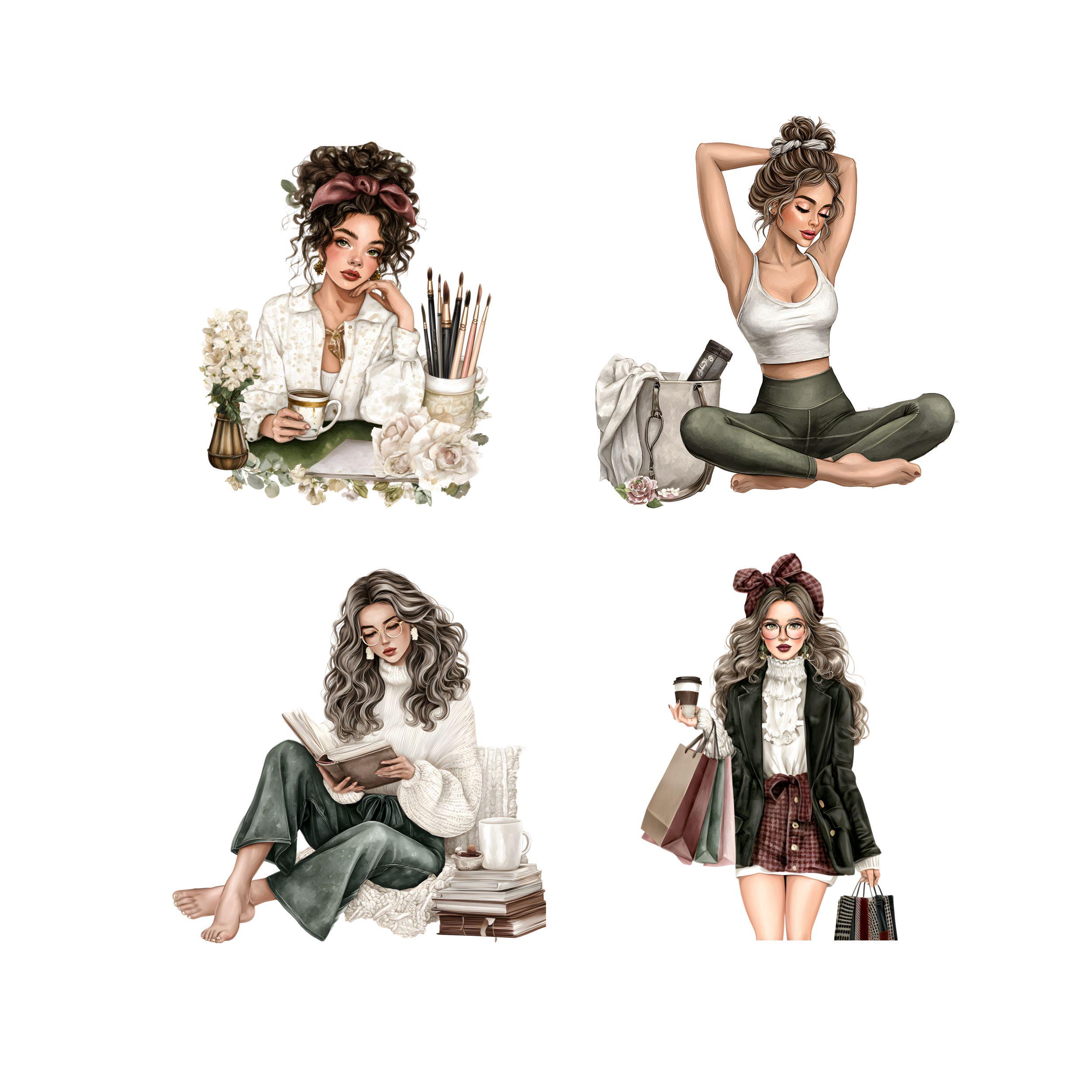 Winter Cozy Girls Watercolor Clipart Bundle, Transparent PNG, Digital ...