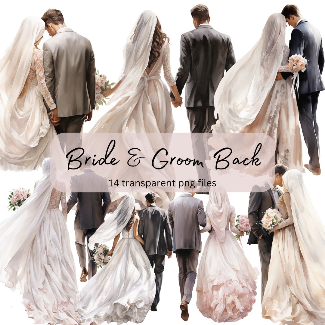 Muslim Bride Groom Back Watercolor Clipart, Transparent PNG, Wedding ...