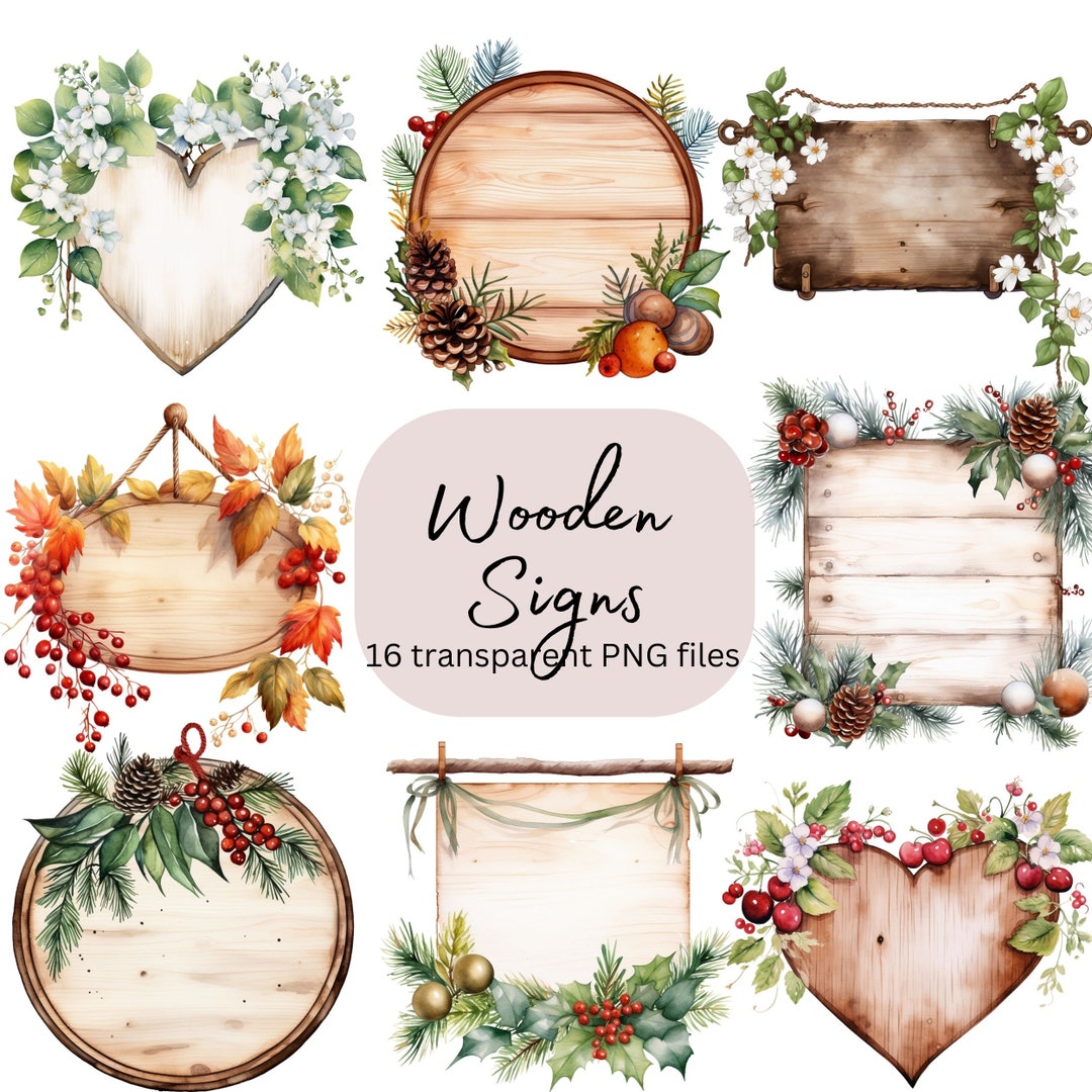 Wooden Signs Watercolor Clipart Bundle, Transparent Png,digital ...
