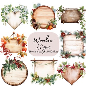 Wooden Signs Watercolor Clipart Bundle, Transparent Png,digital ...