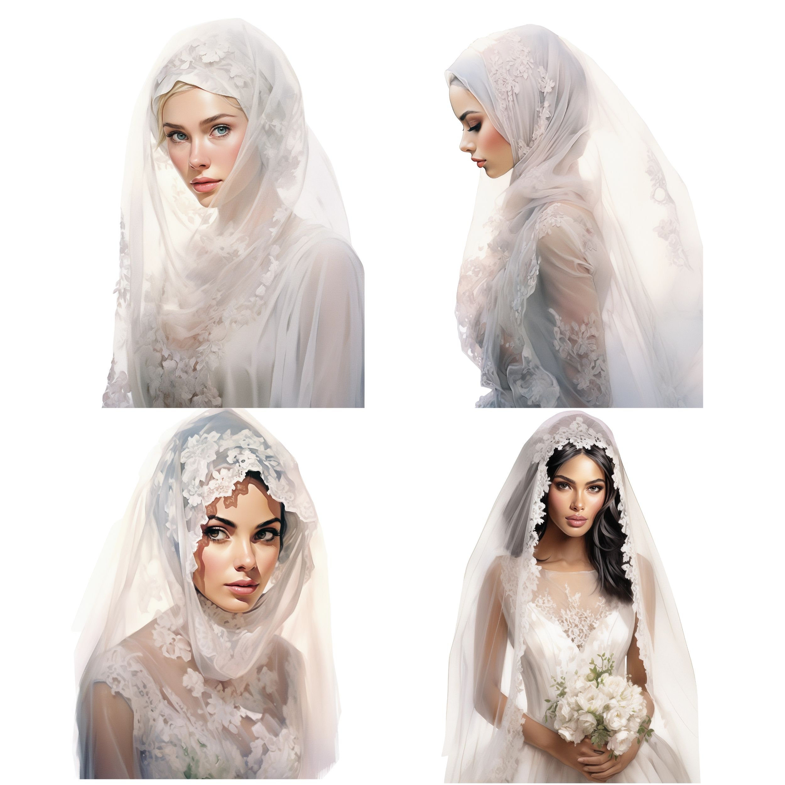 Bride Veil Watercolor Clipart Bundle, Junk Journal Bride Wedding ...