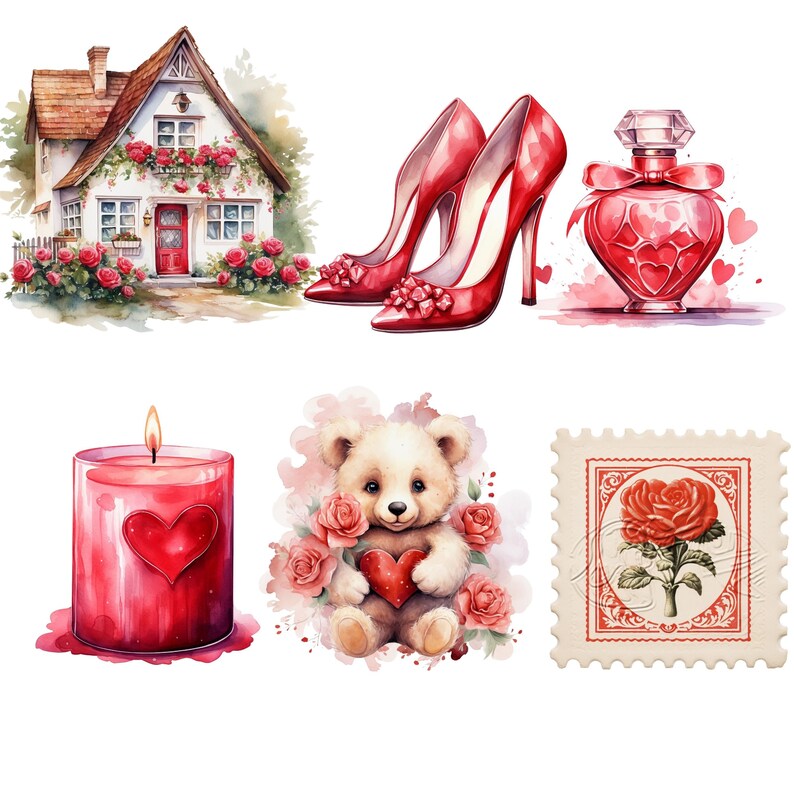 Valentines Day Watercolor Clipart Bundle, Transparent PNG, Digital ...