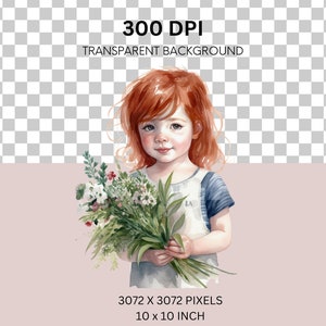 Little Red Hair Girls Watercolor Clipart , Transparent PNG, Digital ...
