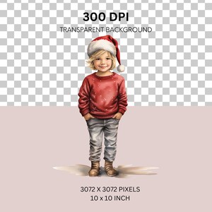 Christmas Little Boy Watercolor Clipart Bundle, Transparent PNG, Cute ...